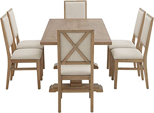 Crosley Furniture Joanna 7-Piece Dining Set with Table and 6 Upholstered Back Chairs, Rustic Brown/Creme