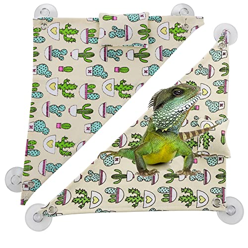 2 Pack Reptile Hammock with Small Pillow Swing Hanging Bed Lounger Ladder with Adhesive Hooks and Suction Hook for Lizard Leopard Gecko Bearded Dragon