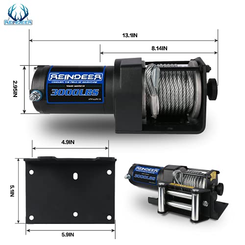 REINDEER New 12V Winch 3000 lb Load Capacity Electric Winch Kit for ATV UTV Steel Cable Wire Rope with Hawse Fairlead Waterproof IP67 with Wireless Remotes