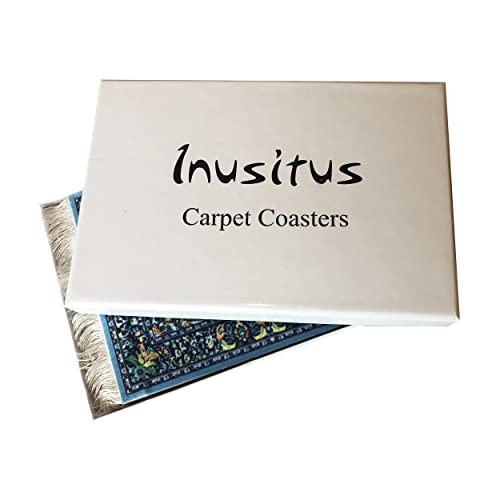 Carpet Coasters, Set of 4 Turkish Rug Style Table Drink mats, Absorbent Kitchen and Dining Accessories, Spill & drip Protection, Rectangular