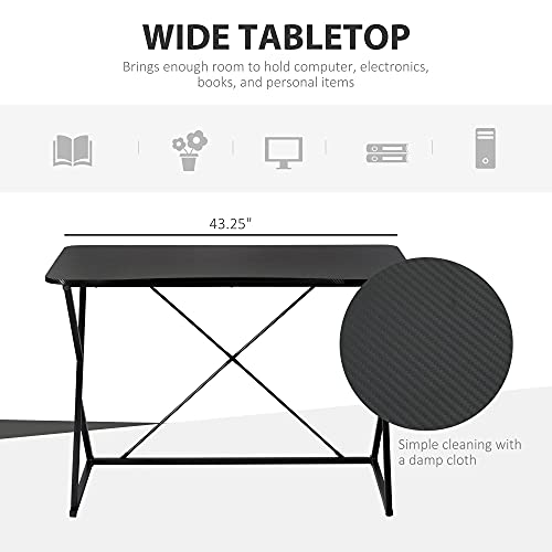 HOMCOM 43" Home Office Computer Desk Study Student Writing Table with Z and X Bar Frame Support for Living Room, Black