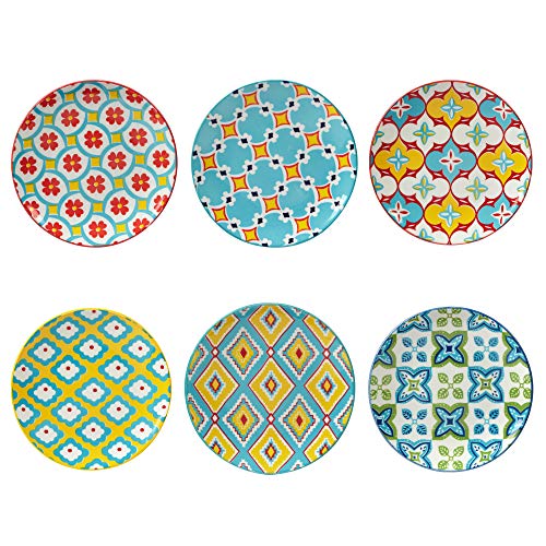 Certified International Damask Floral 6" Canape/Luncheon Plates, Set of 6 Assorted Designs, MULTI COLOR