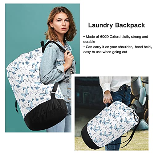 JUMBEAR Butterfly Laundry Backpack with Shoulder Straps Multifunctional Clothes Hamper Laundry Bag with Drawstring Closure for College, Travel, Laundromat, Apartment
