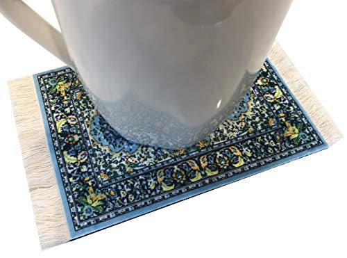 Carpet Coasters, Set of 4 Turkish Rug Style Table Drink mats, Absorbent Kitchen and Dining Accessories, Spill & drip Protection, Rectangular