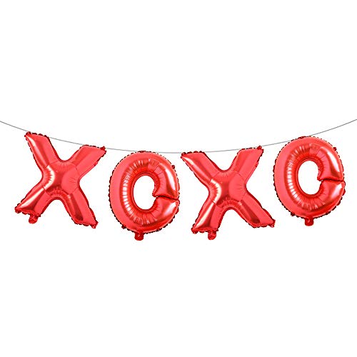 16 Inch XOXO Letter Foil Balloons Banner Wedding Engagement Valentines Day Marriage Bridal Shower Birthday Party Decor Balloon Multicolor (XOXO RED)