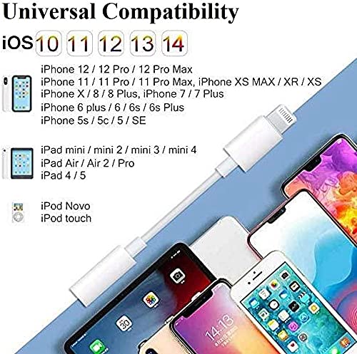 [Apple MFi Certified] Lightning to 3.5 mm Headphone Jack Adapter, iPhone 3.5mm Jack Aux Dongle Cable Converter Compatible with iPhone 14/13/12 Pro/11/11 Pro/XS/XR/X/8/7/iPad, Support All iOS (White)