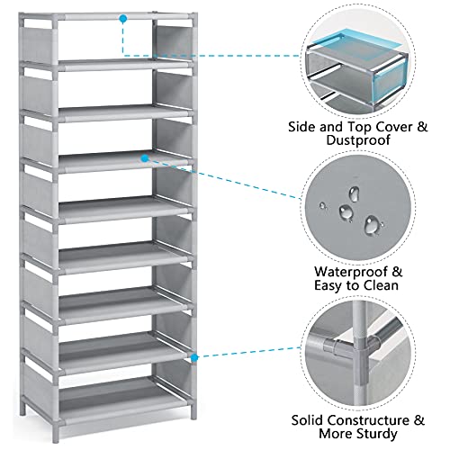 Tribesigns Vertical Shoe Rack, 9 Tiers Narrow Shoe Shelf 18 Pairs Slim Shelf for Shoes Narrow Shoe Rack for Small Space