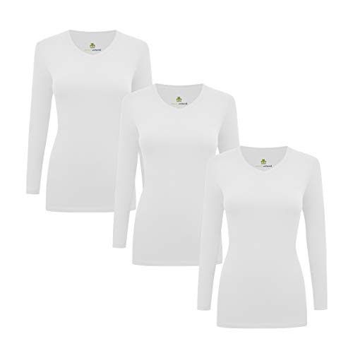 Natural Uniforms Women's Under Scrub Tee V-Neck Long Sleeve T-Shirt-3-Pack (Large, White)