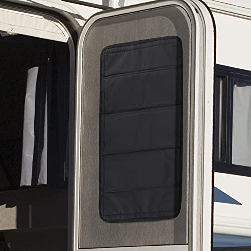 BougeRV RV Door Shade Cover, Foldable RV Sun Shade Windshield Blackout Shower Curtains Coverage RV Accessories Fits for Most RV Interior Door Window Oxford Materials Black (25" X 16")
