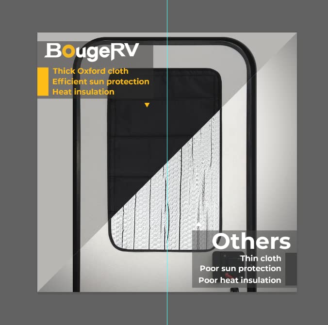 BougeRV RV Door Shade Cover, Foldable RV Sun Shade Windshield Blackout Shower Curtains Coverage RV Accessories Fits for Most RV Interior Door Window Oxford Materials Black (25" X 16")