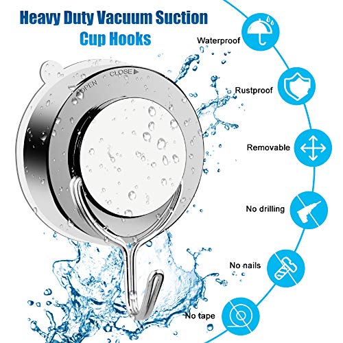Powerful Vacuum Suction Cup Hooks, 2 Pack Heavy Duty Removable Waterproof Shower Hooks for Towel Bathrobe Coat, Strong Stainless Steel Hooks for Bathroom Kitchen, No Drilling Towel Hanger
