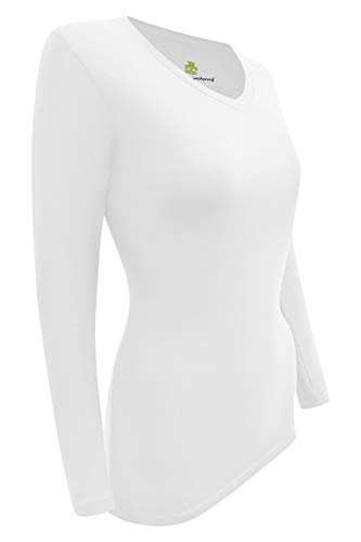 Natural Uniforms Women's Under Scrub Tee V-Neck Long Sleeve T-Shirt-3-Pack (Large, White)