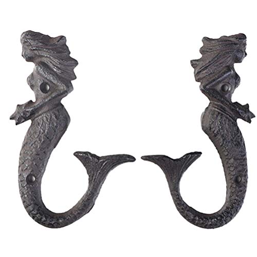 ARTIBETTER Car Decor Car Decor Wall Mounted Coat Hook 2pcs Cast Iron Mermaid Wall Hook Vintage Nautical Wall Hanger Rack for Coats Aprons Hats Towels Pot Holders Car Decor Vintage Decor Vintage Decor