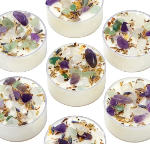 Healing Energy Candle by New Moon Beginnings - Negative Energy Cleansing - Soy Aromatherapy Candle - Handmade Candle with Crystals & Herbs - Energy Healing Candle - Set of 6 Tealights