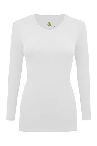 Natural Uniforms Women's Under Scrub Tee V-Neck Long Sleeve T-Shirt-3-Pack (Large, White)