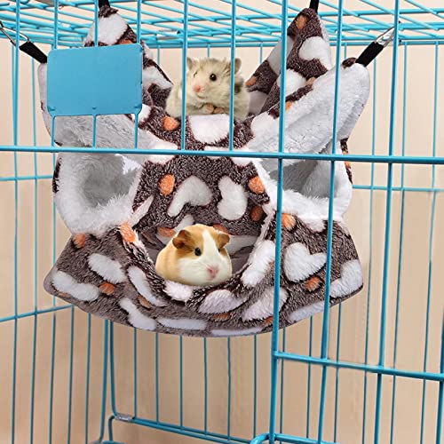 Petmolico 3 Pieces Ferret Cage Hammock Set - Triple Layer Plush Rat Hammock and Hanging Tent Bed and Warm Bed Mat for Sugar Glider, Rat, Ferret, Chincilla, Hamster, Guinea Pig, Coffee Hearts