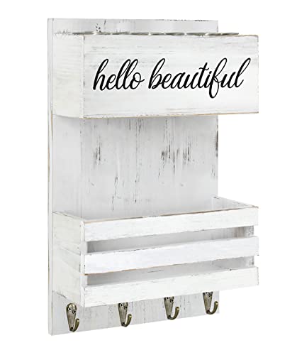 Rustic Hair Tool Organizer Wall Mount, 2 Layer Hair Dryer Holder Wall Mounted, Bathroom Hair Care and Styling Tool Organizer for Wall, Hair Accessories Organizer with Shelf for Makeup, Toiletries