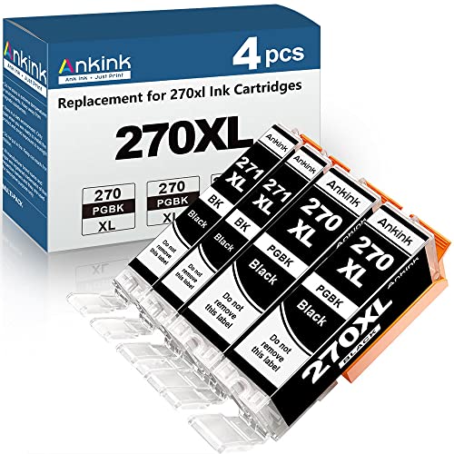 Ankink Compatible Canon Ink Cartridge PGI-270XL&CLI-271XL Black use PIXMA MG5720 MG6821 MG7720 TS6020 TS8020 TS9020 Printers 270 271 XL 4 Black Pack(2 PGI-270 Pigment Black PGBK, 2 CLI-271 Black)
