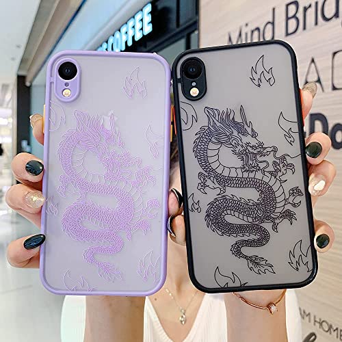 Urarssa Compatible with iPhone Xr Case Fashion Cool Dragon Animal 3D Pattern Design Frosted PC Back Soft TPU Bumper Shockproof Protective Case Cover for iPhone Xr, Black