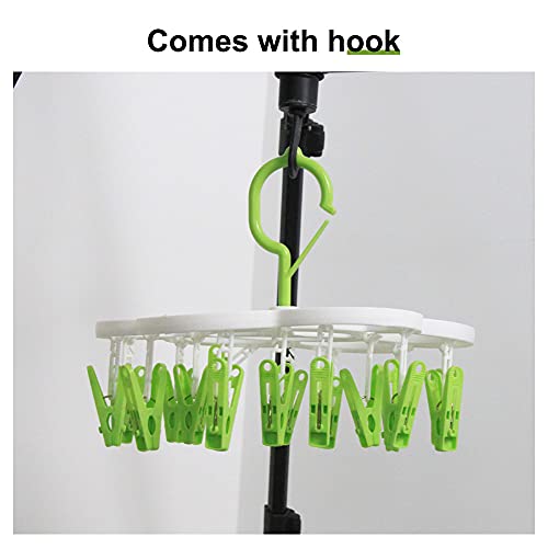 Bobrv Clothes Hangers with 16 Clips, Sock Underwear Baby Hanger, Hanging Drying Rack, Plastic Laundry Clip and Drip Clothespin Rack for Towel, Hat, Scarf, Green, 9 x inches