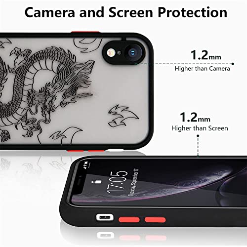 Urarssa Compatible with iPhone Xr Case Fashion Cool Dragon Animal 3D Pattern Design Frosted PC Back Soft TPU Bumper Shockproof Protective Case Cover for iPhone Xr, Black