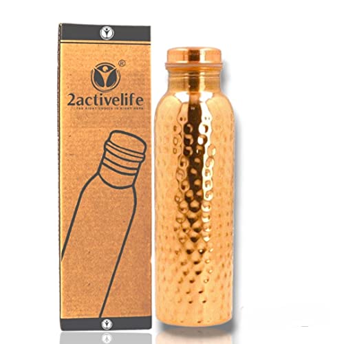 2activelife Unlined, Uncoated, and Lacquer-Free Hammered Pure Copper Water Bottle, 1000 ml, for Ayurvedic Health Benefits (33.81 Fl Oz)