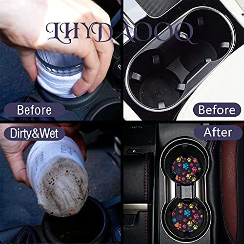 LHYDAOOQ Dog Paw Print Car Coasters, Car Coasters for Cup Holders 2 Pack Paw Print Car Insert Coasters, Car Cup Holder Coasters 2.75 Inch, Car Coasters for Women.
