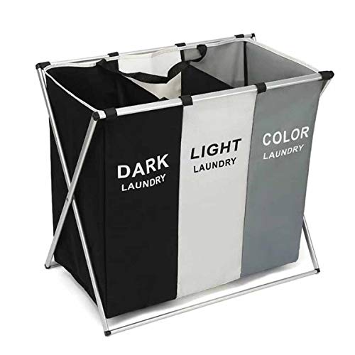 ESQLDK Laundry Basket,3 Sections Storage Bucket Household Necessities With Oxford Cloth,Foldable Bag With Waterproof (Large)