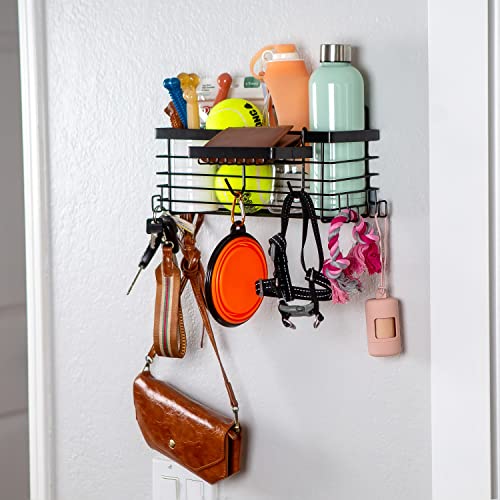 Shower Wall Caddy with Removable Soap Holder β Rustproof Black Metal Hanging Bathroom Shower Organizer Rack β 6 Sturdy Hooks for Storage β Adhesive Mounts & Mini Bubble Level for Easy Install