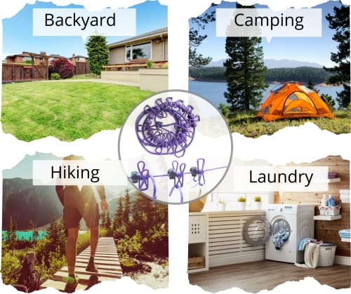 3 Pack Portable Clothesline Windproof Laundry Elastic Travel Clotheslines for Backyard & Balcony Camping on Boat Vacation Hotel Stretchy Retractable Indoor Outdoor Clothes line with 12 Clothespins