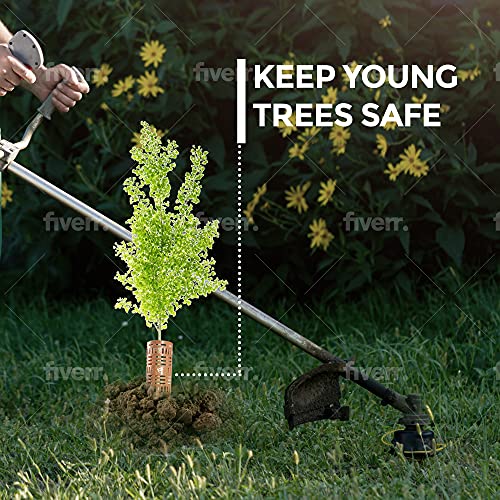 HAPPY SWAN 6 Pack of Tree Guard Trunk Protector Resizable Weather-Proof Durable Plastic Brown Protective Agains Dogs, Deer, Rats, and Rabbits and Weed Wacker with Digging Glove