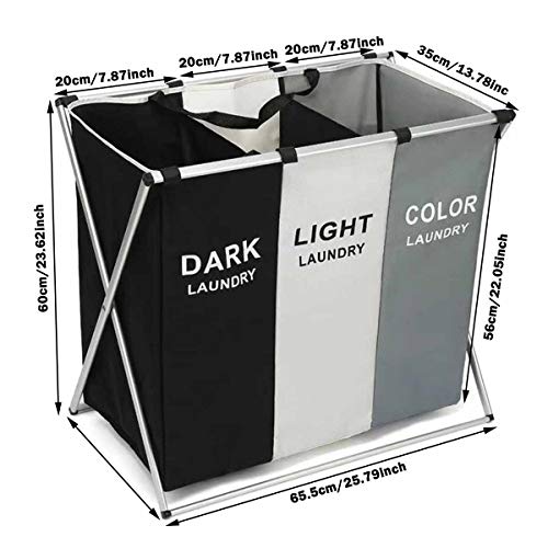 ESQLDK Laundry Basket,3 Sections Storage Bucket Household Necessities With Oxford Cloth,Foldable Bag With Waterproof (Large)