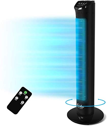 HealSmart 32’’ Electric Oscillating Tower Fan with Remote Control for Indoor, Bedroom and Home Office, Black
