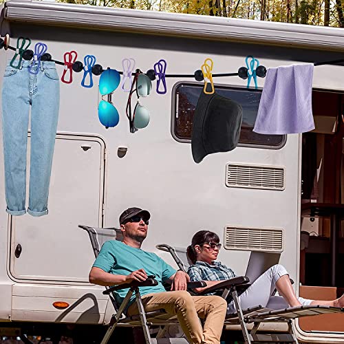 3 Pack Portable Clothesline Windproof Laundry Elastic Travel Clotheslines for Backyard & Balcony Camping on Boat Vacation Hotel Stretchy Retractable Indoor Outdoor Clothes line with 12 Clothespins