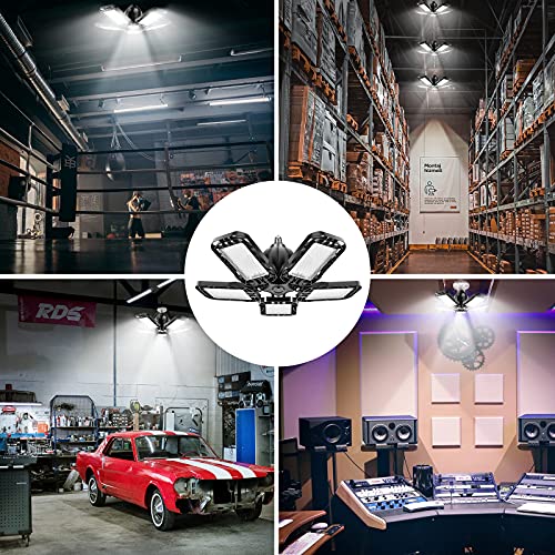 LED Garage Light, Ultra Bright Garage Lights Ceiling Led 360° Illuminator, 100W 12000LM 6500K Deformable LED Garage Ceiling Lights with 5 Adjustable Panels E26/E27 for Garage Basement Bay Workshop