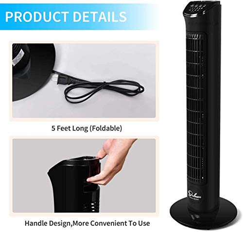 HealSmart 32’’ Electric Oscillating Tower Fan with Remote Control for Indoor, Bedroom and Home Office, Black