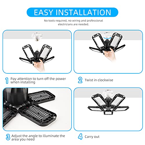 LED Garage Light, Ultra Bright Garage Lights Ceiling Led 360° Illuminator, 100W 12000LM 6500K Deformable LED Garage Ceiling Lights with 5 Adjustable Panels E26/E27 for Garage Basement Bay Workshop