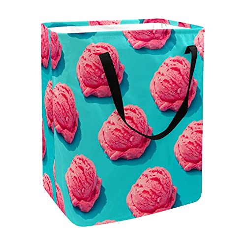 Ice Cream Blue Laundry Basket Large Cloth Organizer Bag Basket Foldable Laundry Hamper with Handles