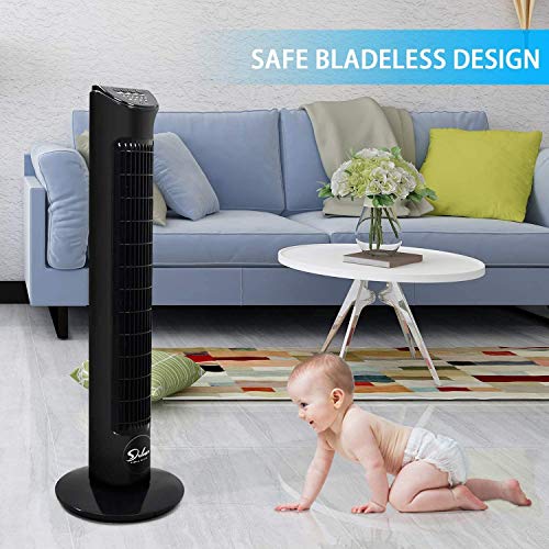 HealSmart 32’’ Electric Oscillating Tower Fan with Remote Control for Indoor, Bedroom and Home Office, Black