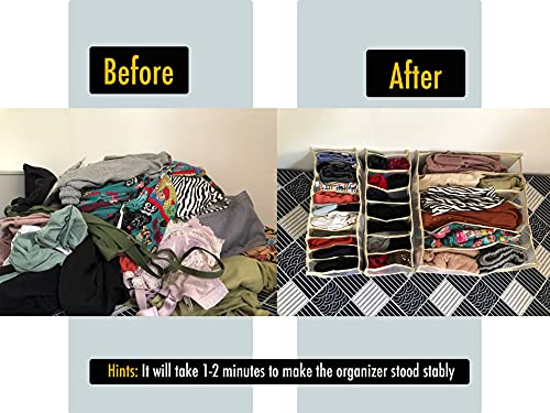 OohuuLife 3 Set Collapsible Cabinet Closet Organizer Storage Boxes Bra Organizer Socks and Underwear Drawer Divider, Cream