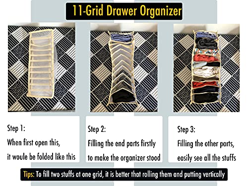 OohuuLife 3 Set Collapsible Cabinet Closet Organizer Storage Boxes Bra Organizer Socks and Underwear Drawer Divider, Cream