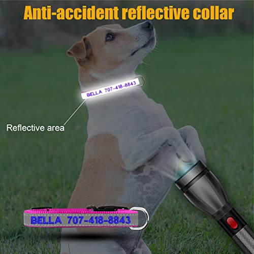Reflective Personalized Dog Collar - Custom Embroidered Dog Collars with Pet Name and Phone Number for Boy and Girl Dogs, 4 Adjustable Sizes, XSmall,Small, Medium and Large