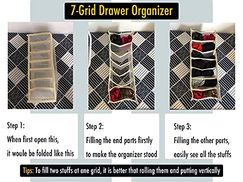 OohuuLife 3 Set Collapsible Cabinet Closet Organizer Storage Boxes Bra Organizer Socks and Underwear Drawer Divider, Cream