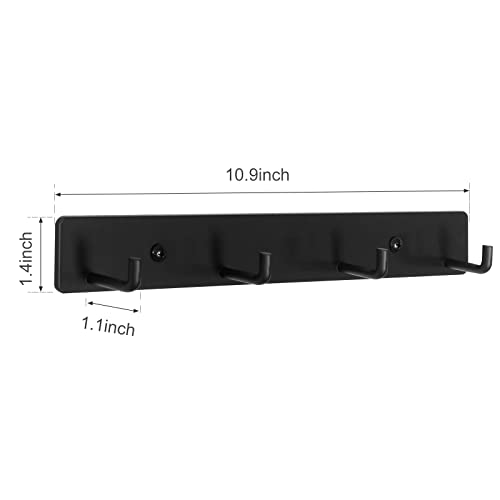 Lwenki Key Holder for Wall, Key Rack with 4 Key Hooks to Hang Keyrings, Dog Leash, Umbrella, Sunglasses – Key Hanger with Mounting Hardware for Glass, Tile and Wood (10.9” x 1.4” x 1.0”) (Black)
