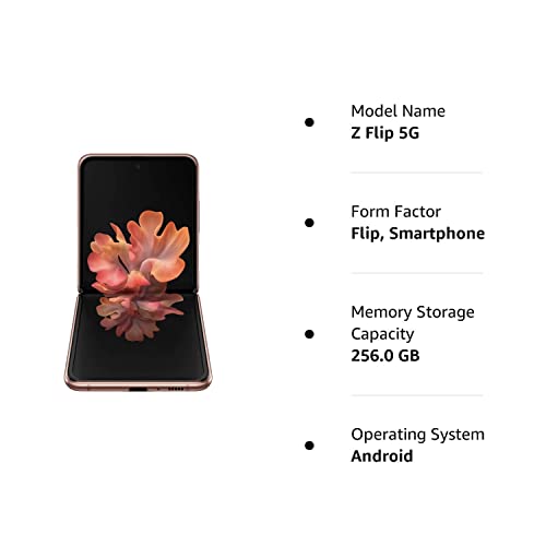 Samsung Galaxy Z Flip 5G Android Cell Phone | US Version Smartphone | 256GB Storage | Folding Glass Technology| Long-Lasting Mobile Battery | Mystic Bronze, T-Mobile Locked - (Renewed)
