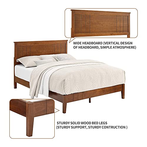 MUSEHOMEINC Mid-Century Modern Solid Wooden Platform Bed with Adjustable Height Headboard for Bedroom,King Size Wooden Bed Frame with Headboard,Wood Slat Support & No Box Spring Needed