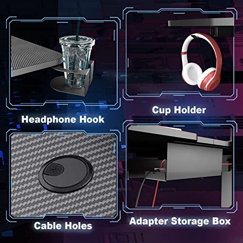 Sleepmax Gaming/Computer Desk 63 Inch, T-Shaped Gaming/Computer Table with Large Mouse Pad, Black PC Desk Gamer Setup with Cup Holder and Headphone Hook for Home/Office