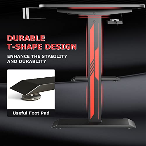 Sleepmax Gaming/Computer Desk 63 Inch, T-Shaped Gaming/Computer Table with Large Mouse Pad, Black PC Desk Gamer Setup with Cup Holder and Headphone Hook for Home/Office