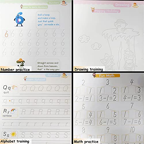 Tiynum 4 Pack Magic Practice Copybook for Kids,Handwriting Practice for Kids,Children Magic Copybook,Reusable Copybook Preschool for Kids Age 3-8 Calligraphy