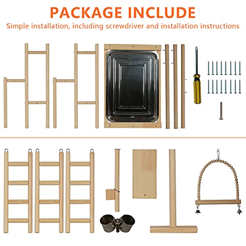 Edudif 3 Layers Wood Bird Playground Large Parrot Playstand Bird Perch Stand Bird Gym Playground Playpen for Cockatiel Parakeet Parrot (with Installation Notes)
